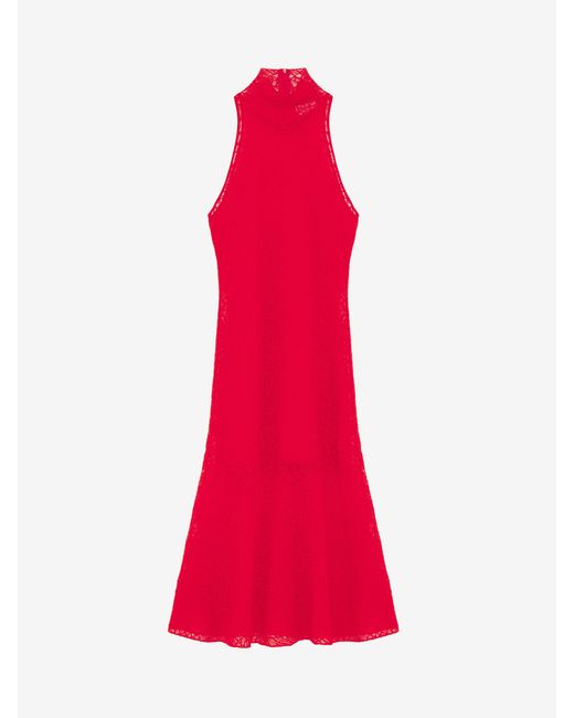 McQueen Spider Lace Midi Dress in Red | Lyst