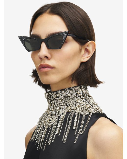 McQueen Spike Cat-Eye Sunglasses in Black | Lyst