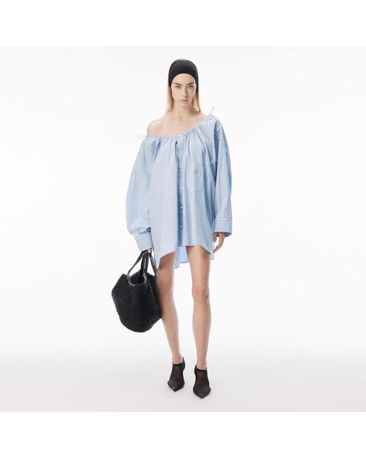 Alexander Wang Bungee Scoop Neck Mini Shirt Dress in Blue | Lyst UK