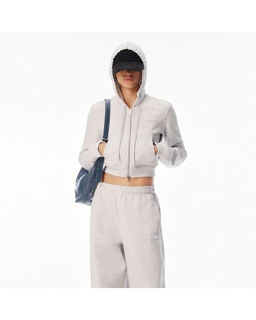 Alexander Wang Crystal Fitted Long Sleeve Zip Up in White | Lyst UK