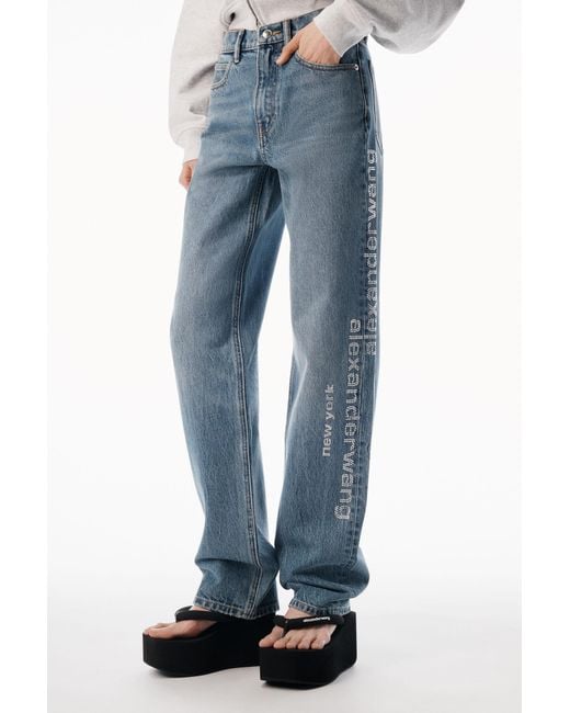 Alexander Wang Crystal Mirror Logo Ez Jean in Blue | Lyst