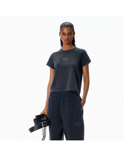 Alexander Wang Crystal Hotfix Logo Jersey Shrunken in Blue | Lyst UK