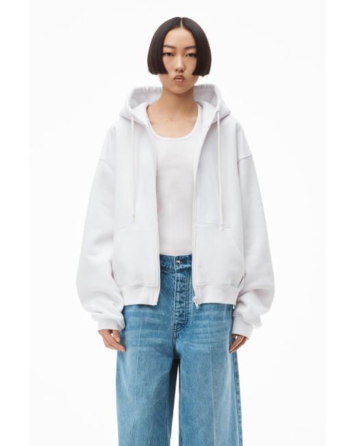 Alexander Wang Zip Hoodie In Dense Fleece in White | Lyst