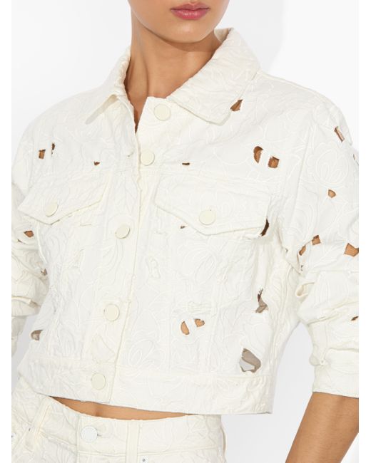 Alice + Olivia Chloe Eyelet Denim Jacket in White | Lyst