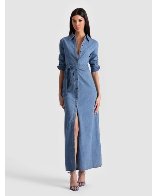 Alice + Olivia Chassidy Denim Maxi Dress in Blue | Lyst