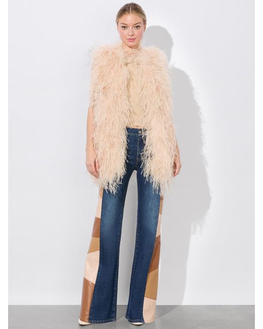 Alice + Olivia Chanda Oversized Feather Vest in Natural | Lyst