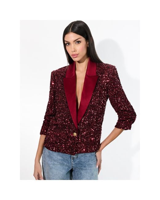 Alice + Olivia Devyn Sequin Blazer in Red | Lyst
