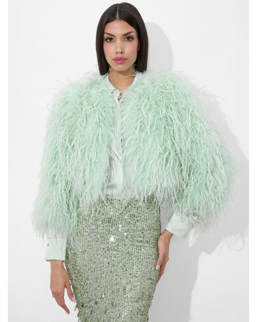 Alice + Olivia Kidman Feathered Jacket in Green | Lyst