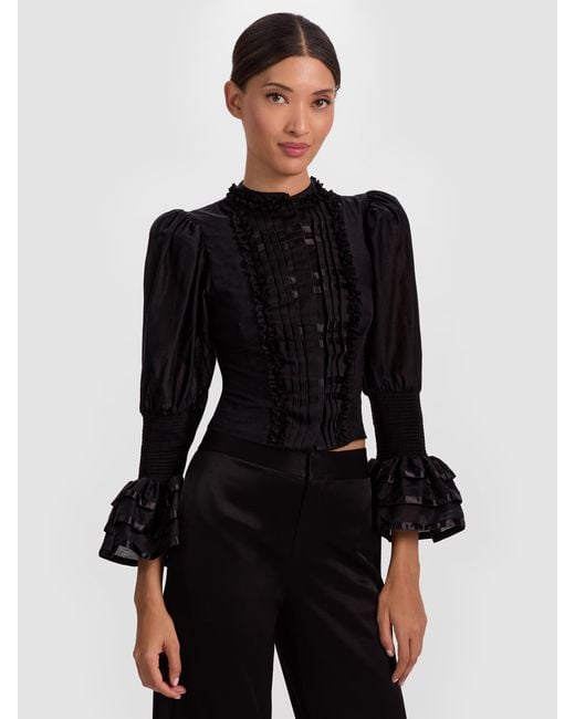 Alice + Olivia Vicky Blouse in Black | Lyst