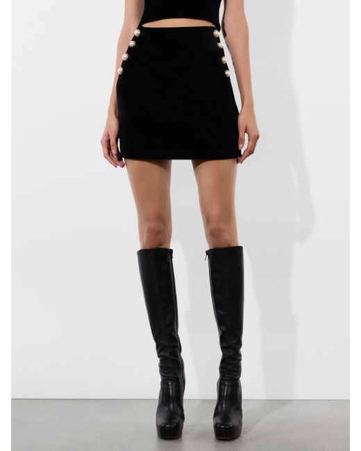 Alice + Olivia Donald Velvet Side Button Skirt in Black | Lyst