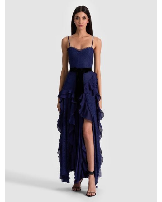 Alice + Olivia Milla Lace Maxi Dress in Blue | Lyst
