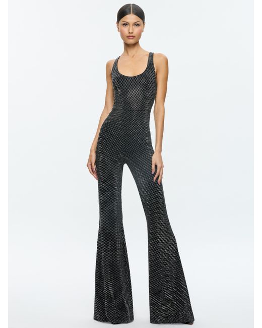 Alice + Olivia Teresa Embellished Bell Bottom Jumpsuit in Black | Lyst