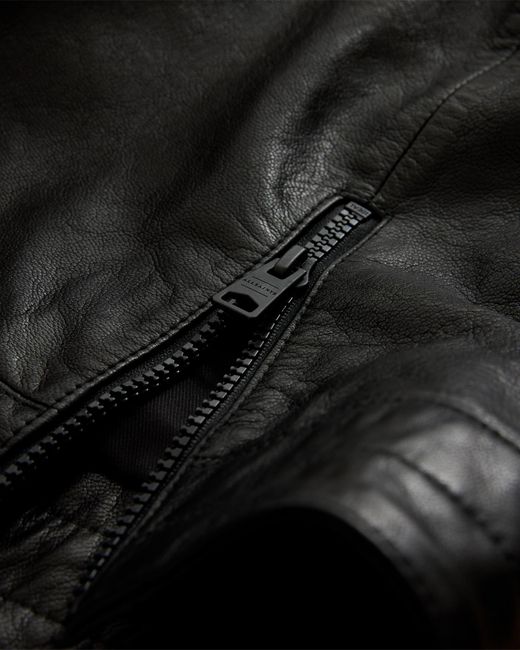 AllSaints Jade Tab Collar Leather Jacket in Black for Men | Lyst