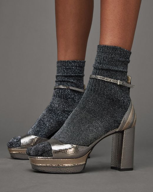 AllSaints Tia Metallic Platform Heels in White | Lyst