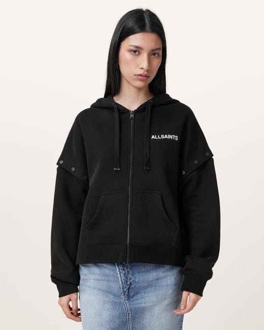 AllSaints Patcher Logo Amphia Oversized Hoodie in Black | Lyst