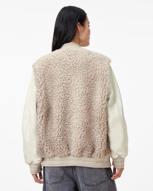 AllSaints Valerie Shearling Patch Jacket,, Off in Natural | Lyst