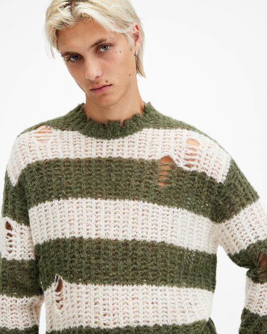 AllSaints Sid Oversized Crew Neck Jumper in Green for Men | Lyst Australia