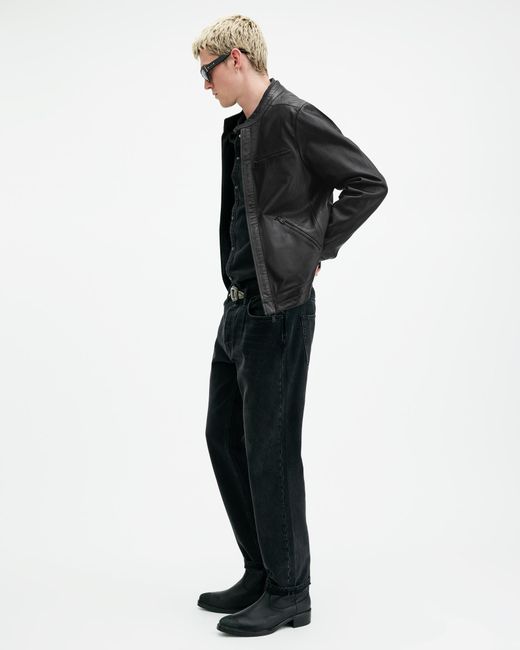 AllSaints Jade Tab Collar Leather Jacket in Black for Men | Lyst