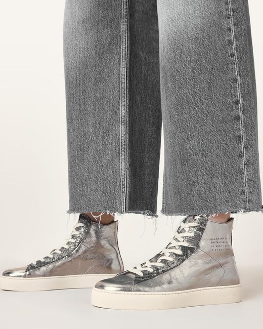AllSaints Tana Metallic Leather High Top Trainers in Natural | Lyst