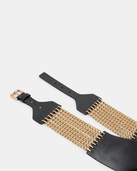 AllSaints Zora Wide Leather Chain Belt,, /Warm Brass | Lyst