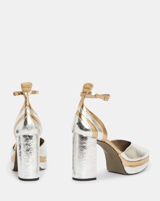 AllSaints Tiffany Metallic Square Platform Heels, in Natural | Lyst