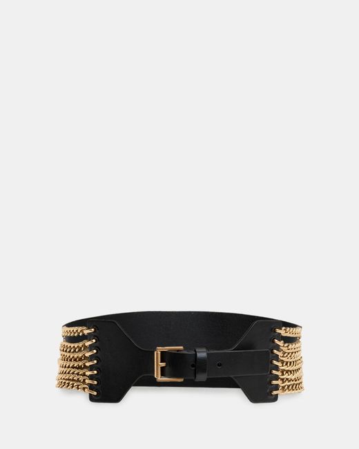 AllSaints Zora Wide Leather Chain Belt,, /Warm Brass | Lyst