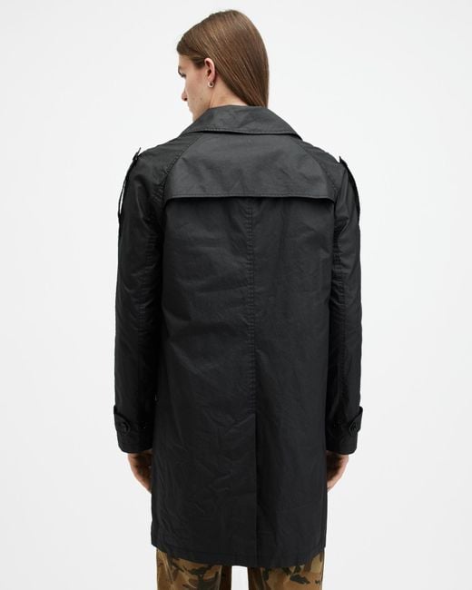 AllSaints Allman Waxed Water Repellent Mac in Black for Men | Lyst