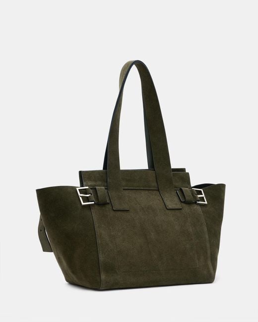 AllSaints Perez Suede Shoulder Tote Bag in Green | Lyst