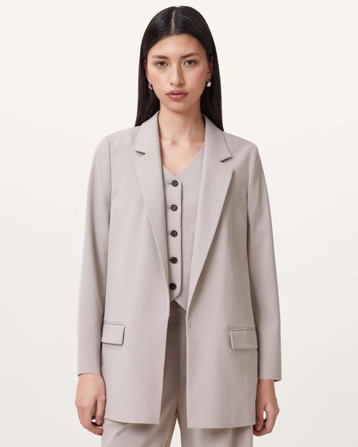 AllSaints Aleida Lightweight Tri Blazer,, Greige in Natural | Lyst UK