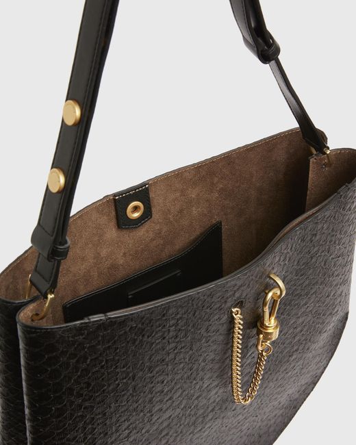 AllSaints Leather Beaumont Python Hobo Bag in Black | Lyst