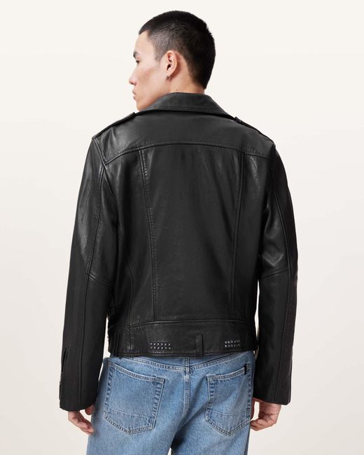 AllSaints Ronnet Leather Biker Jacket in Blue for Men | Lyst