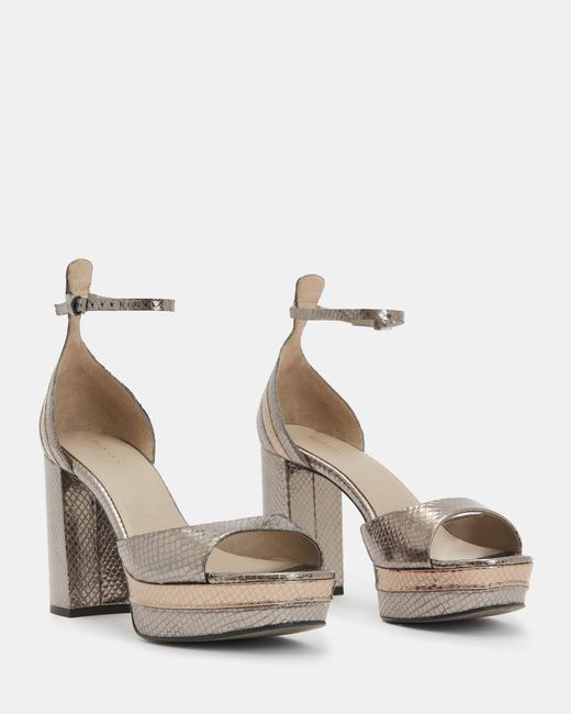 AllSaints Tia Metallic Platform Heels in White | Lyst UK