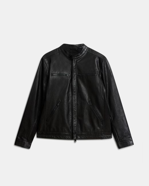AllSaints Jade Tab Collar Leather Jacket in Black for Men | Lyst