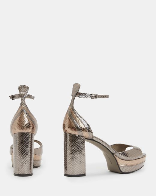AllSaints Tia Metallic Platform Heels in White | Lyst