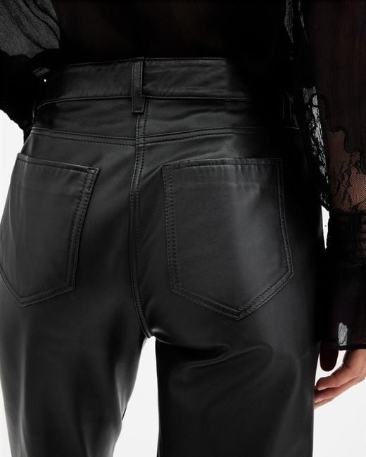 AllSaints Saige Straight Fit Leather Pants in Black | Lyst