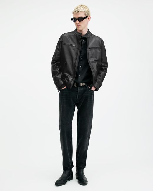 AllSaints Jade Tab Collar Leather Jacket in Black for Men | Lyst