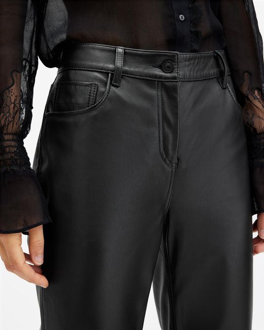 AllSaints Saige Straight Fit Leather Pants in Black | Lyst