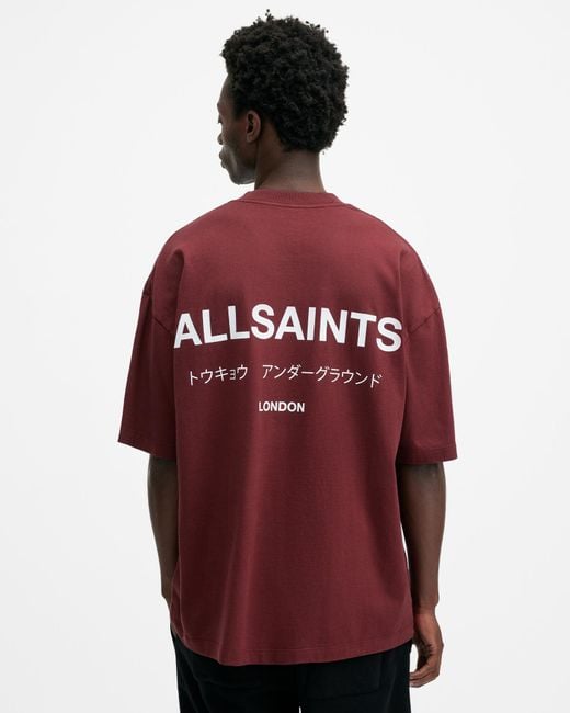 AllSaints Underground Oversized Crew Neck T-Shirt,, Dark in Red for Men ...