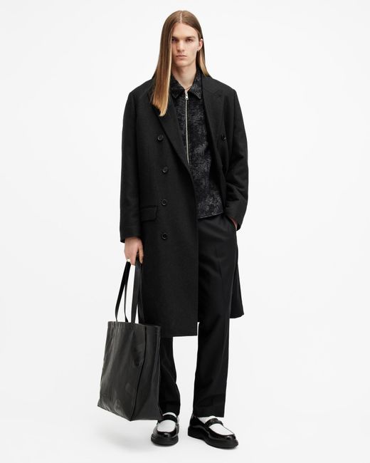 AllSaints Arcade Wool Blend Relaxed Fit Coat in Black for Men | Lyst UK