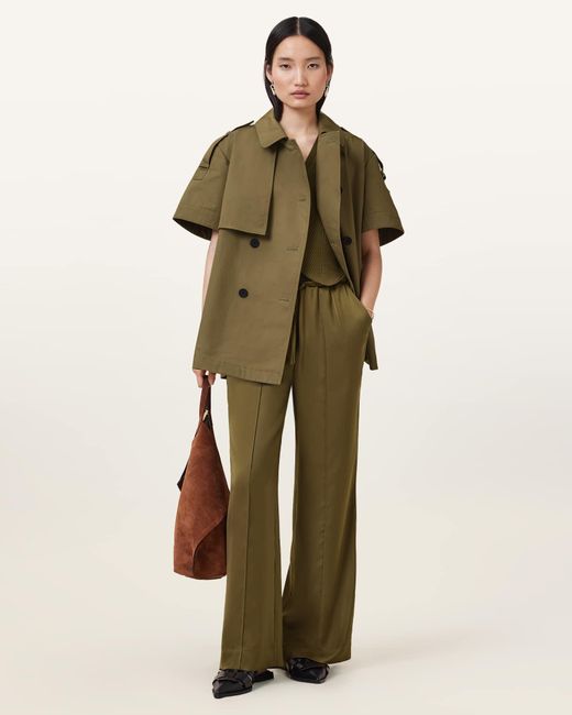AllSaints Flow Short Sleeve Trench Jacket in Green | Lyst