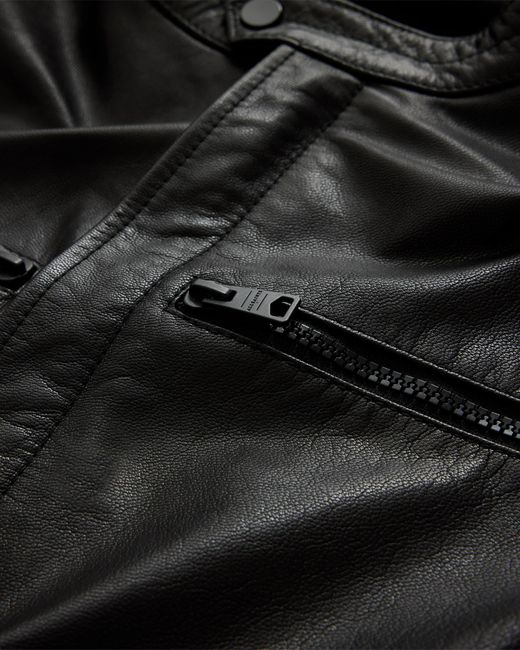 AllSaints Jade Tab Collar Leather Jacket in Black for Men | Lyst