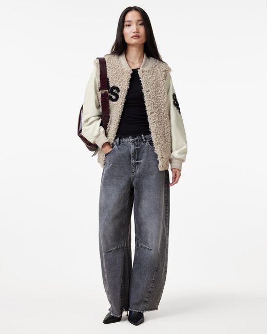 AllSaints Valerie Shearling Patch Jacket,, Off in Natural | Lyst