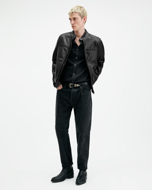 AllSaints Jade Tab Collar Leather Jacket in Black for Men | Lyst