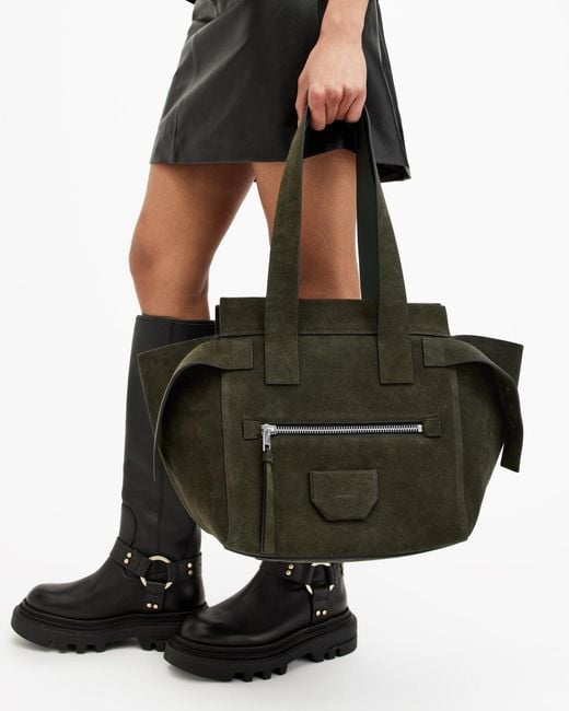 AllSaints Perez Suede Shoulder Tote Bag in Green | Lyst