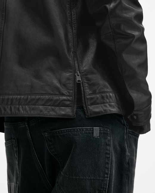 AllSaints Jade Tab Collar Leather Jacket in Black for Men | Lyst