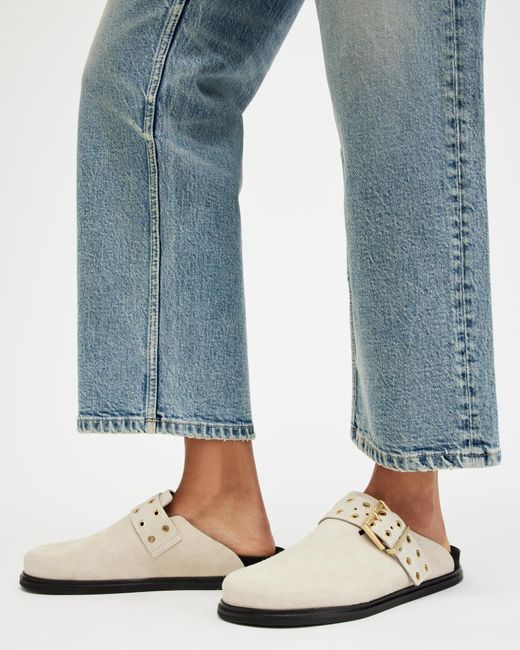 AllSaints Juno Leather Eyelet Mule Shoe in White | Lyst