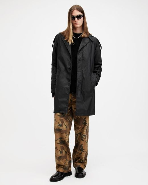 AllSaints Allman Waxed Water Repellent Mac in Black for Men | Lyst