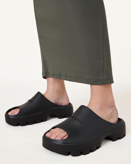 AllSaints Eclipse Flatform Logo Sliders in Black | Lyst