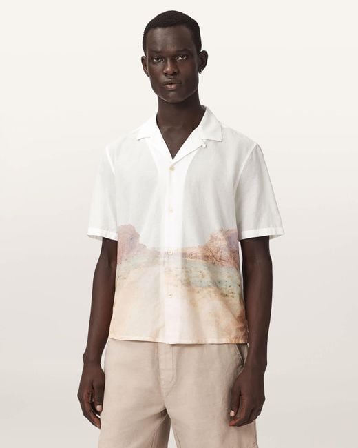 AllSaints Monument Short Sleeve Boxy Shirt in Natural for Men | Lyst