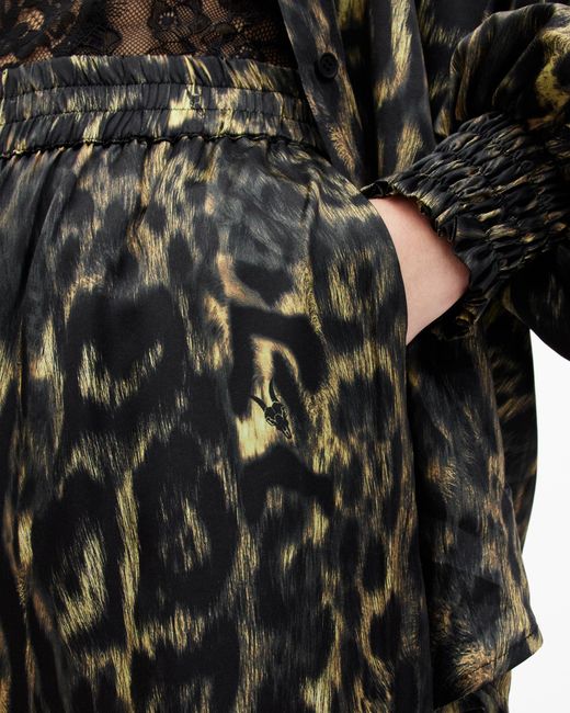 AllSaints Charli Silk Blend Wide Leg Pants in Black | Lyst